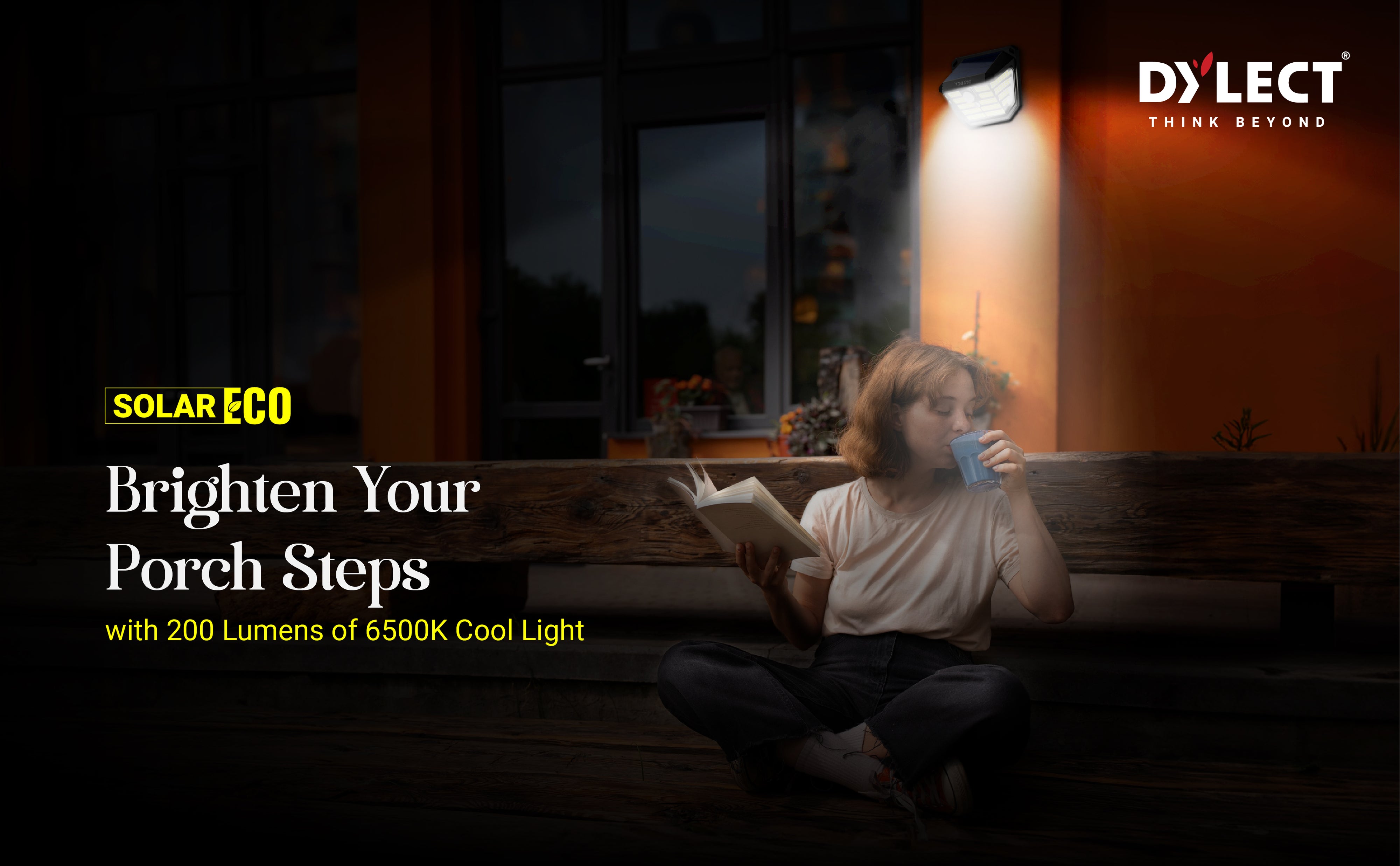 Dylect Solar Eco Wall Sensor Light – 200lm, Motion-Activated Outdoor Lighting