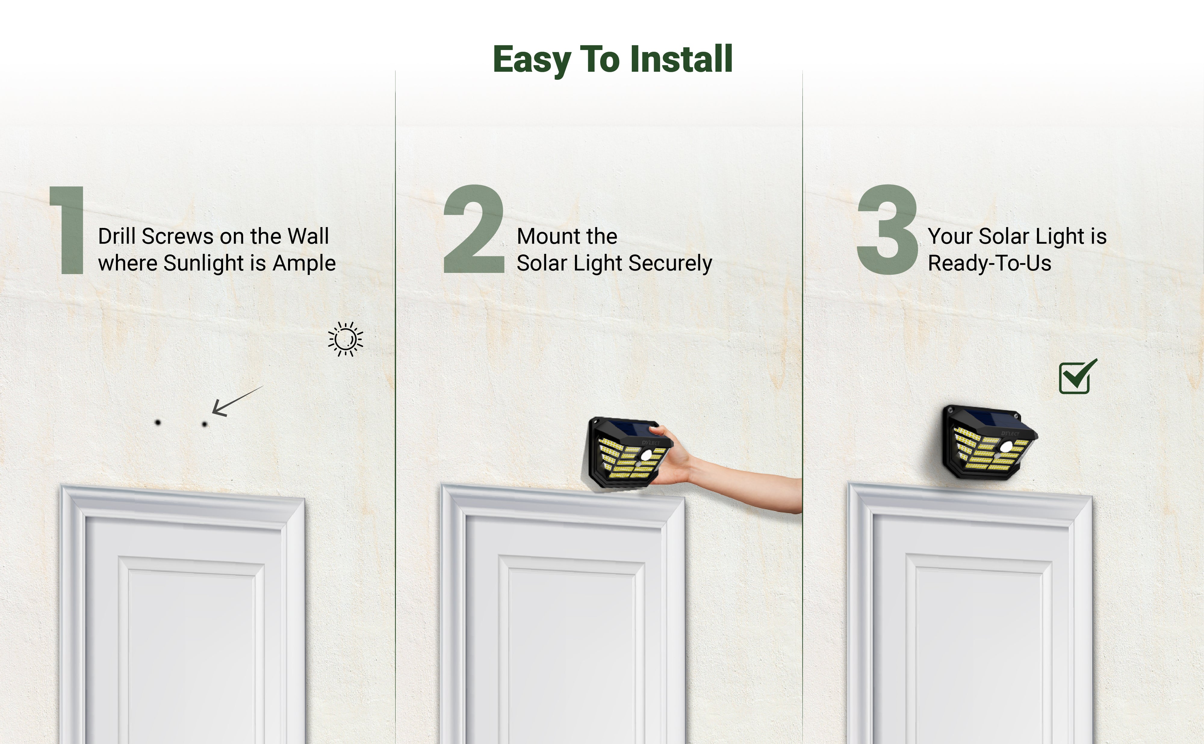 Dylect Solar Eco Wall Sensor Light – 200lm, Motion-Activated Outdoor Lighting