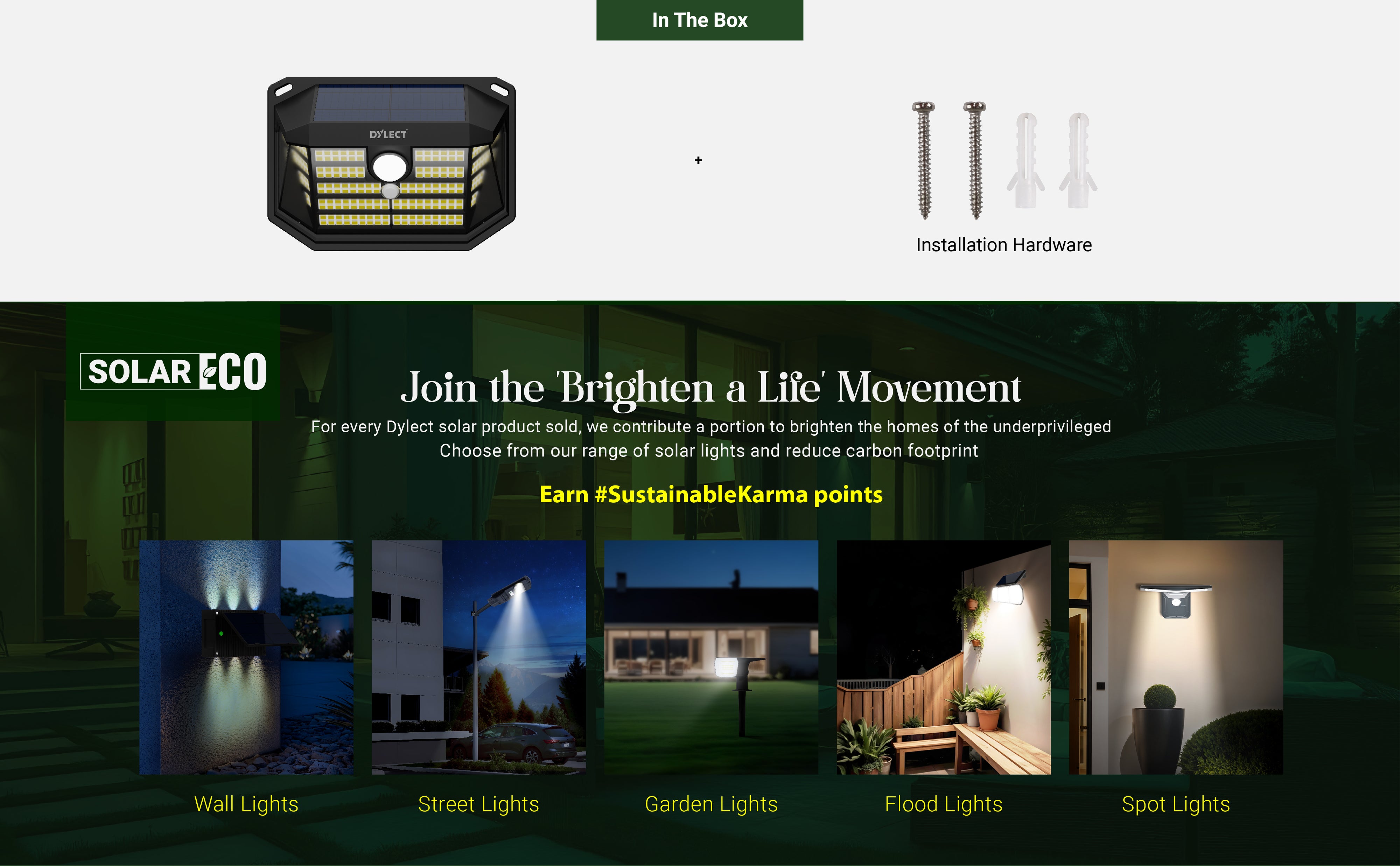 Dylect Solar Eco Wall Sensor Light – 200lm, Motion-Activated Outdoor Lighting