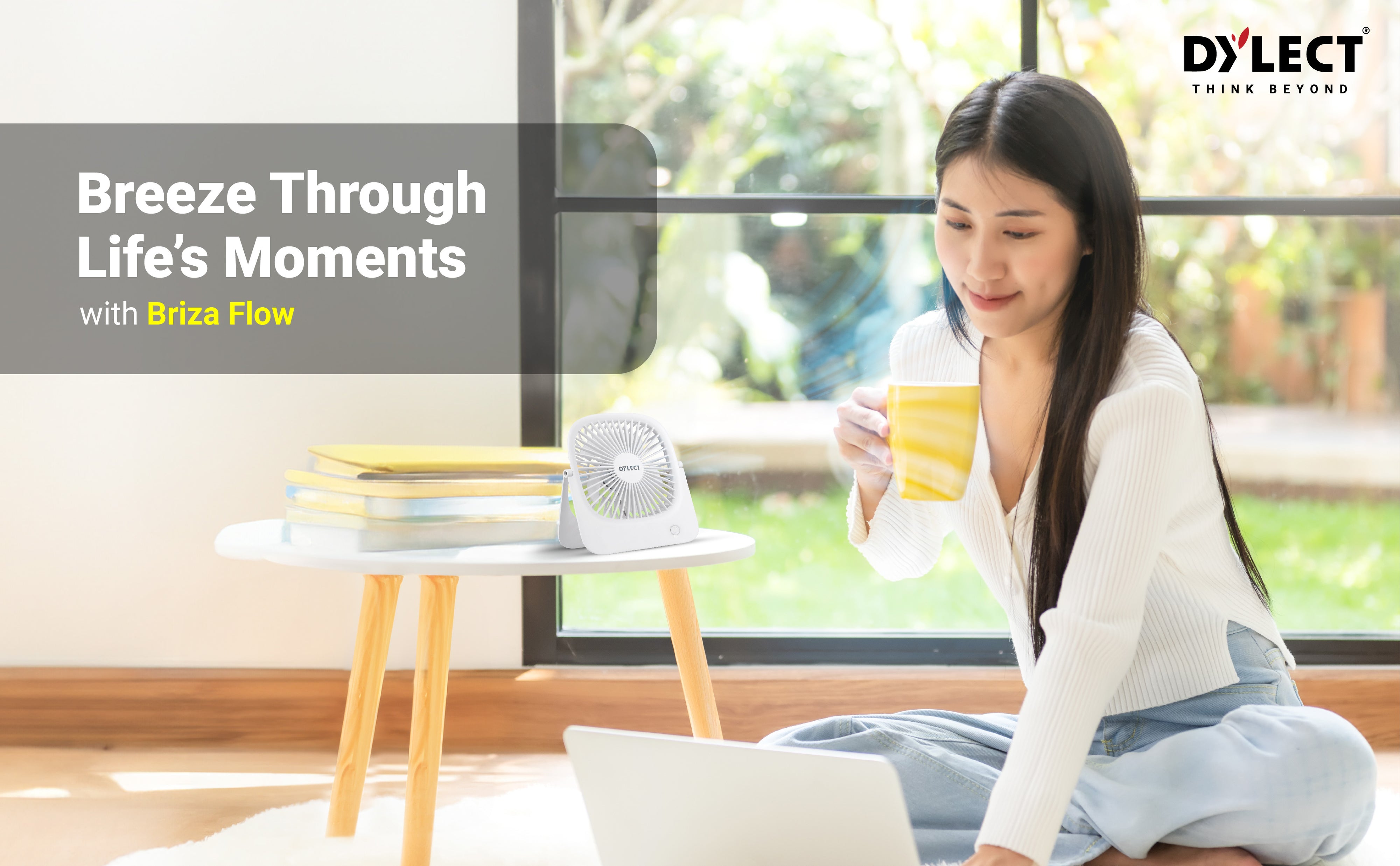 Dylect Briza Flow (White) – Foldable USB Fan with Natural Breeze Mode