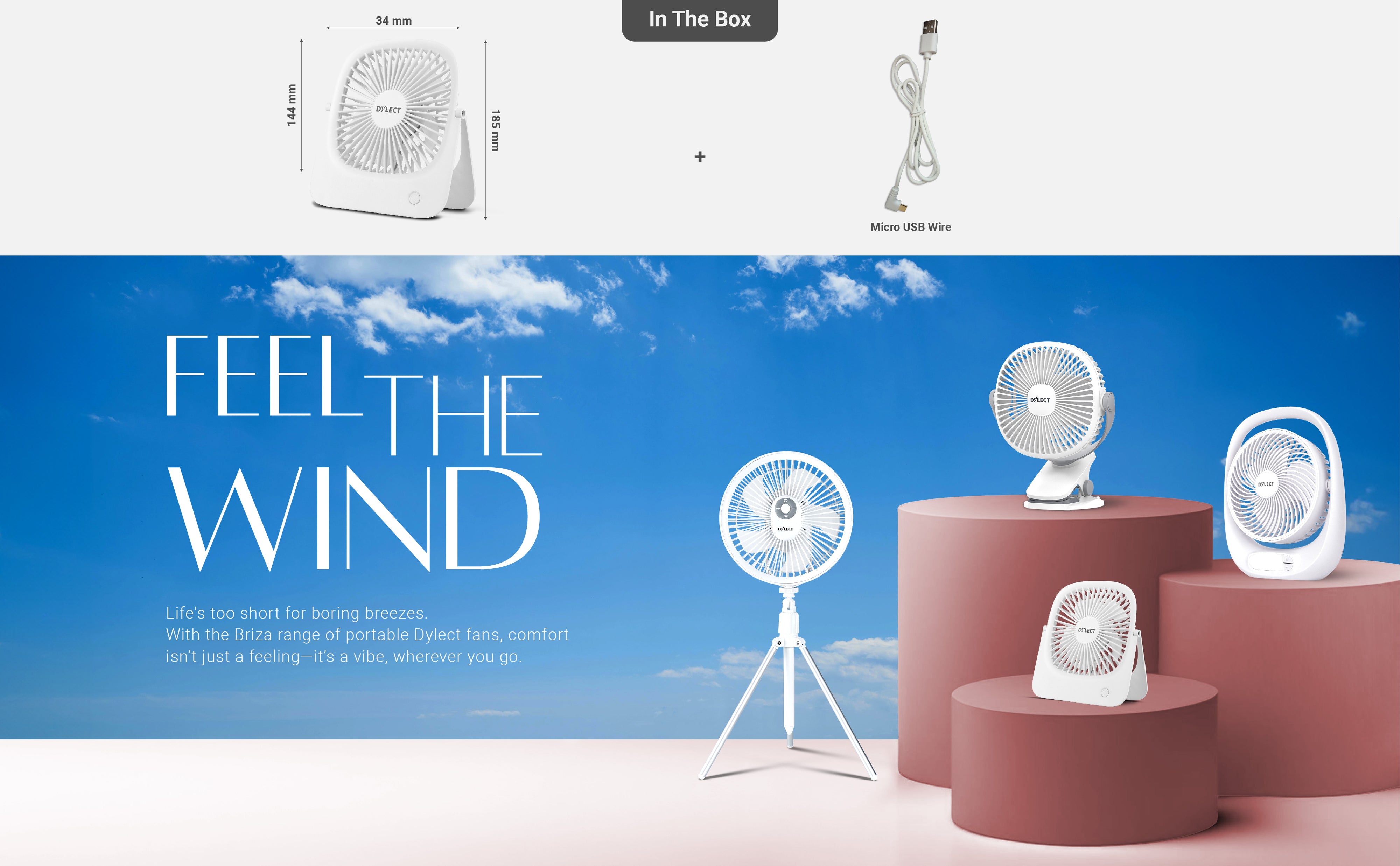 Dylect Briza Flow (White) – Foldable USB Fan with Natural Breeze Mode