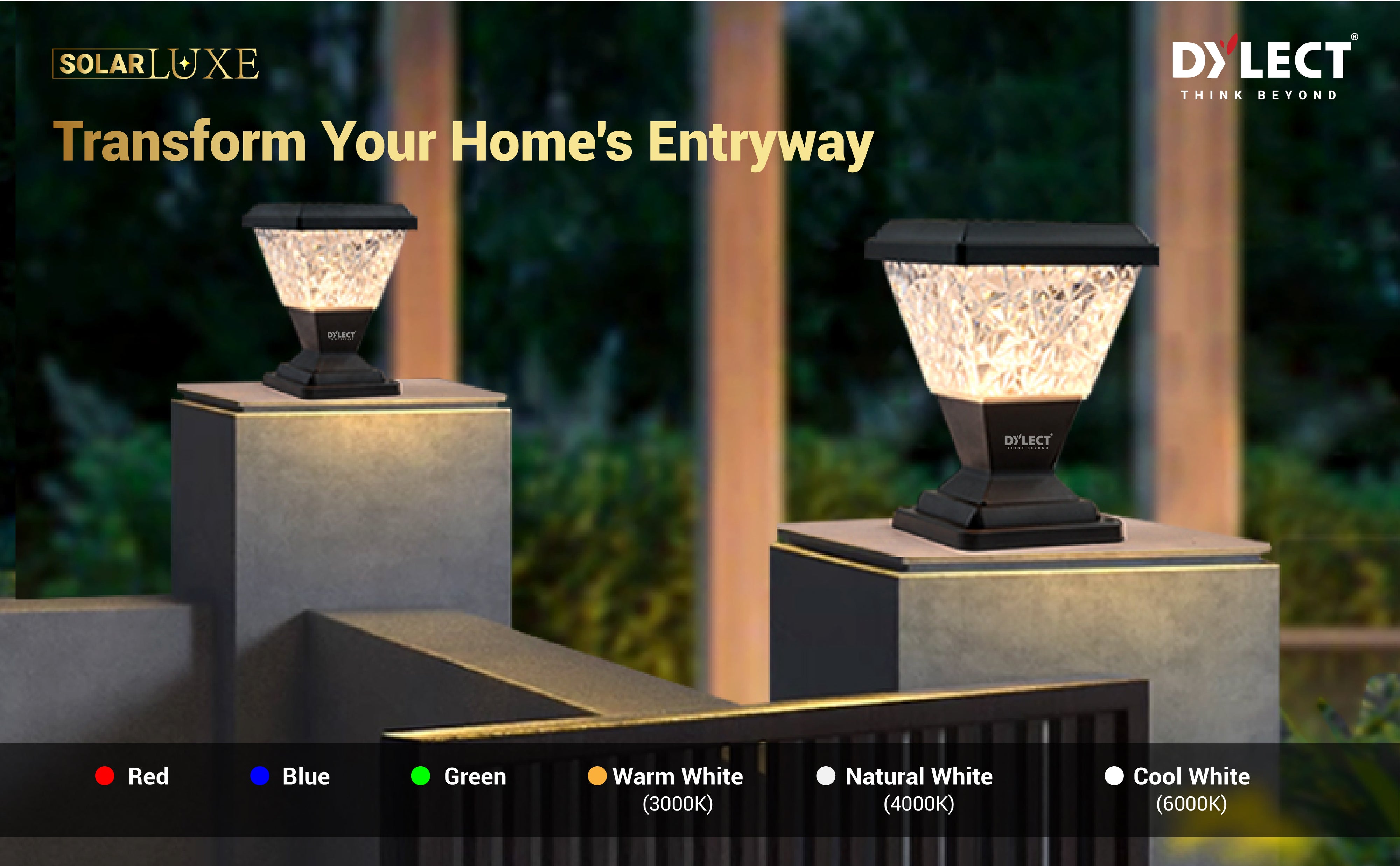 Dylect Luxe Solar Pillar Lamp – Large Pyramid Shape, Durable Outdoor ...