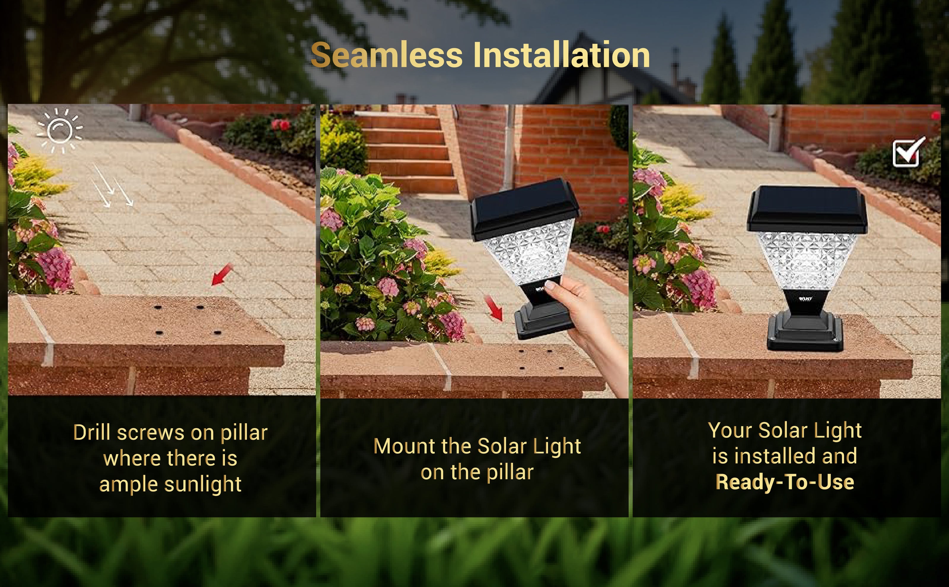 Dylect Luxe Solar Pillar Lamp – Large Pyramid Shape, Durable Outdoor ...